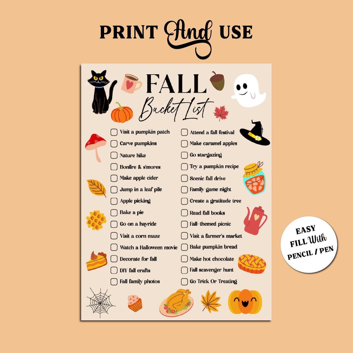 Fall Bucket List Printable, Fall to Do List for Families, Autumn Bucket ...