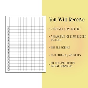 Printable Class Record, Class Record and Checklist, Class Gradebook ...
