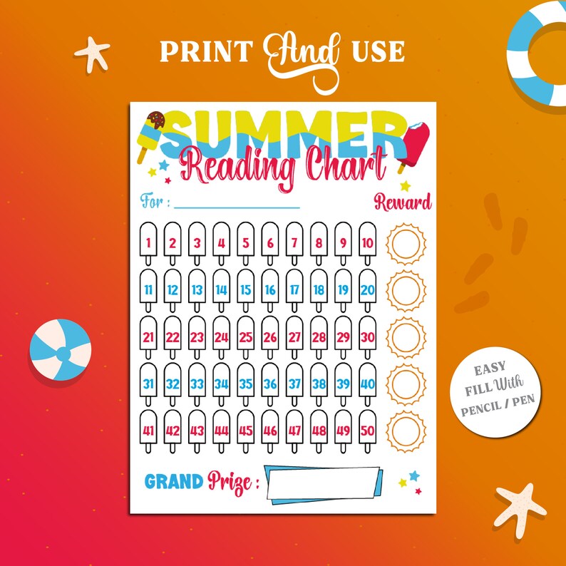 Summer Ice Pop Reading Chart Tracker, Summer Reading Challenge for Kids ...