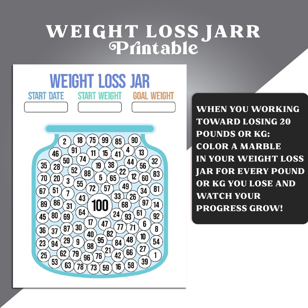 Colorful Weight Loss Jar, 100 Pound or Kg Printable Weight Loss Tracker ...