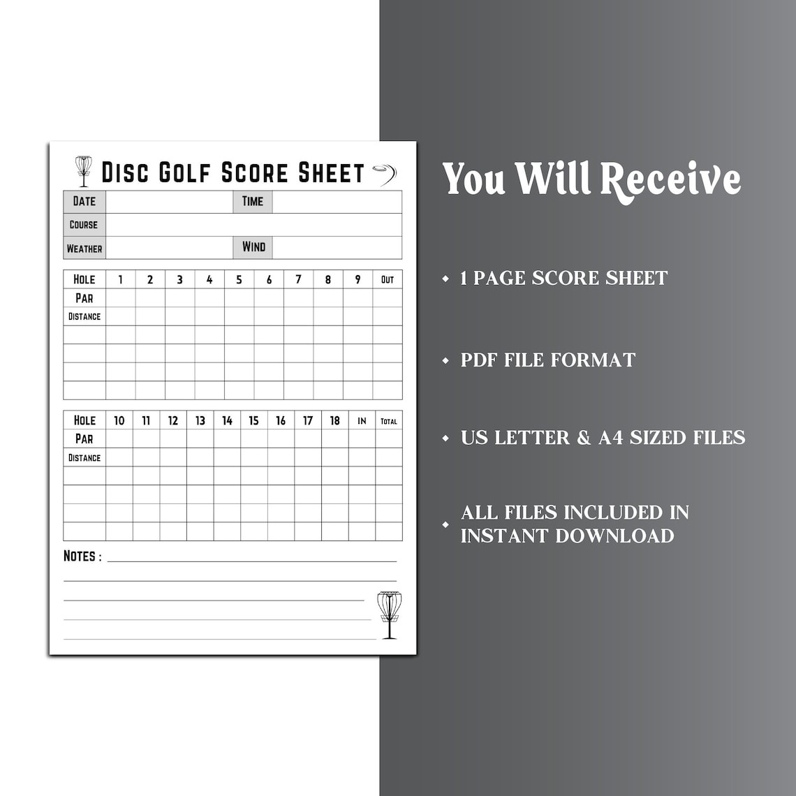 Disc Golf Score Sheet, Disc Golf Score Card, Disc Golf Score Keeper ...