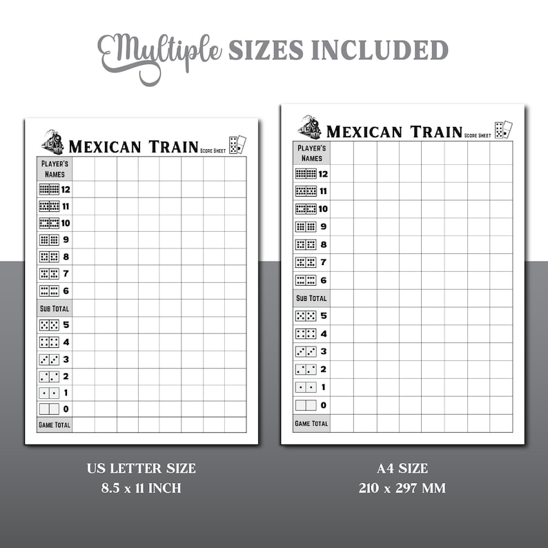 Mexican Train Dominoes Score Sheet, Mexican Train Game Score Sheet ...
