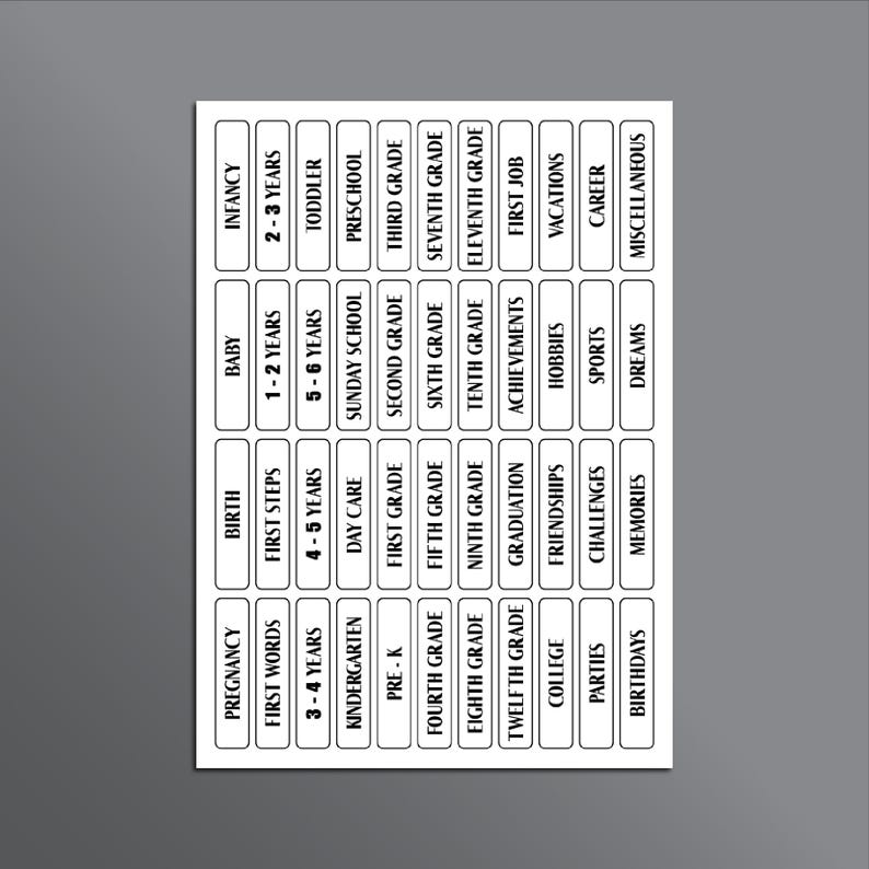 Memory Box Tab Labels, School File Box, Milestone Tote, Printable ...