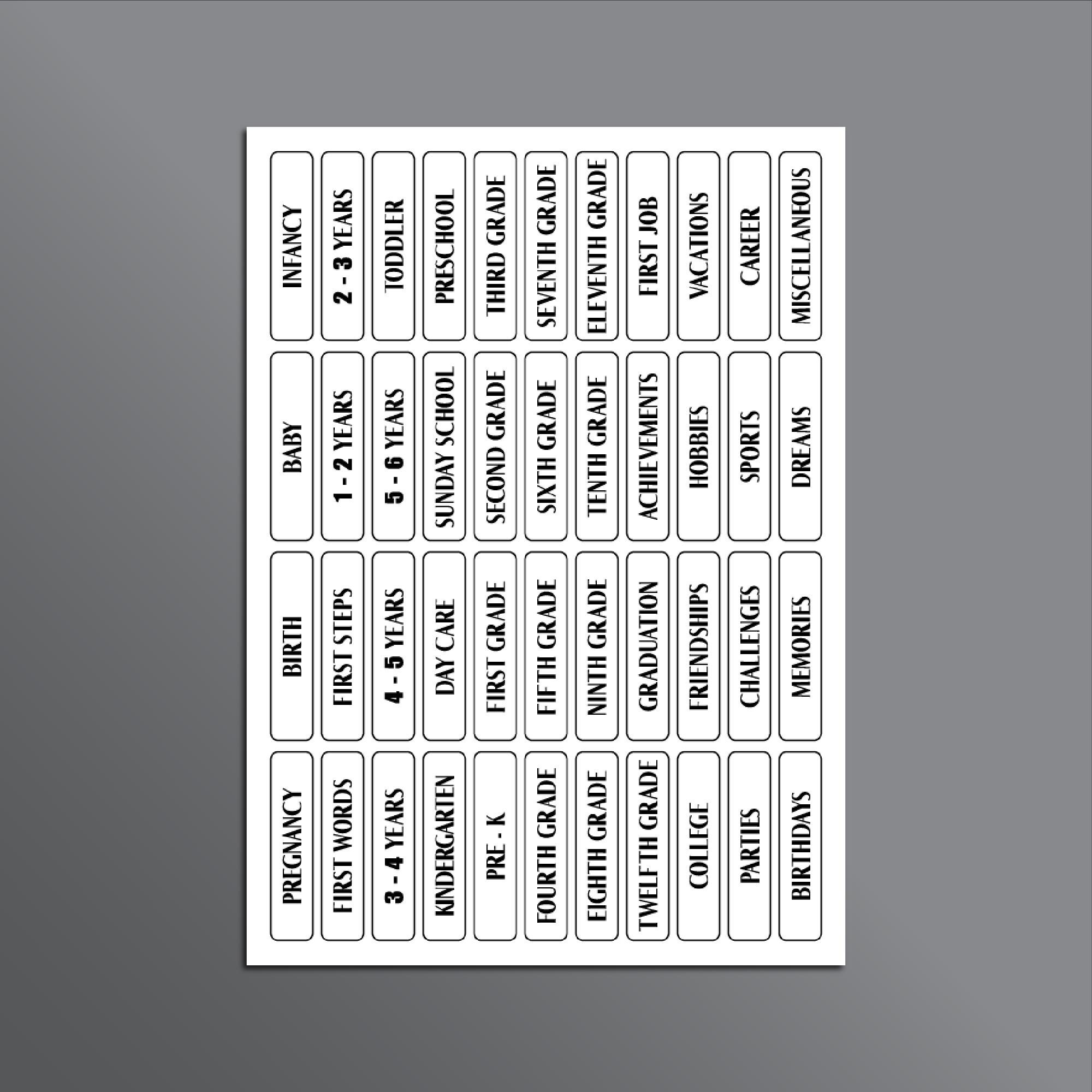 Memory Box Tab Labels, School File Box, Milestone Tote, Printable ...