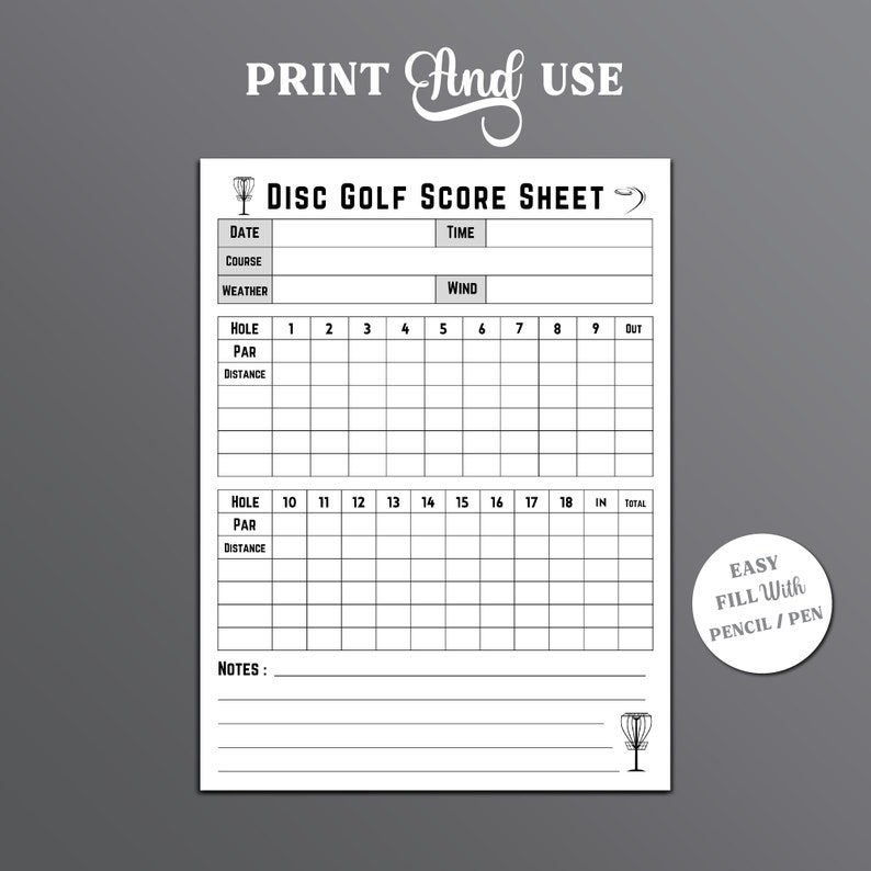 Disc Golf Score Sheet, Disc Golf Score Card, Disc Golf Score Keeper ...