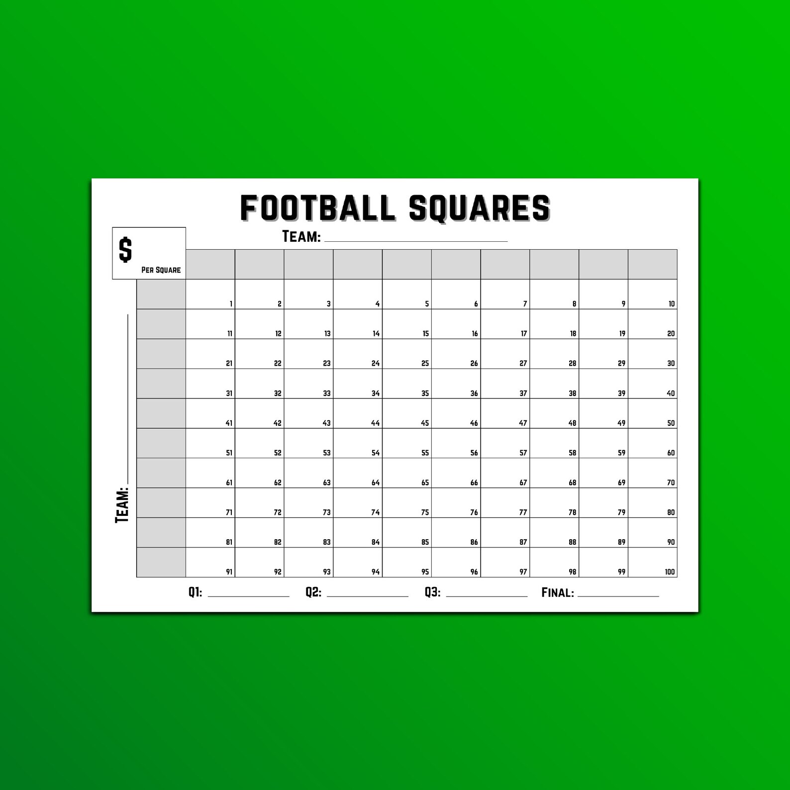 Printable Football Squares, Football Squares, Football Fundraiser ...