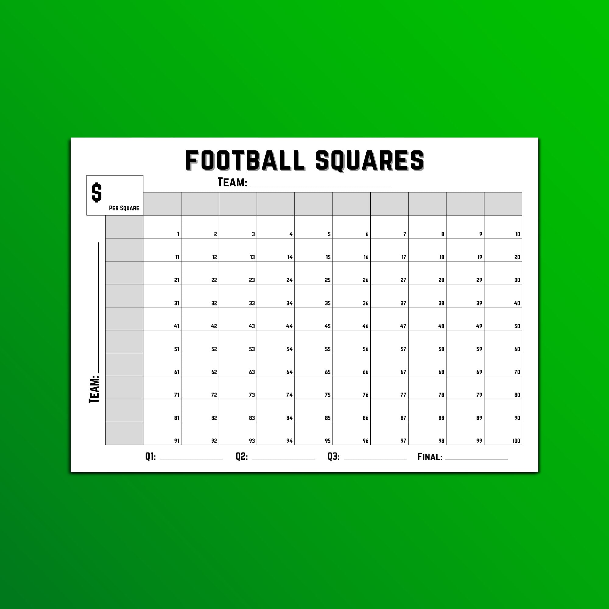 Printable Football Squares, Football Squares, Football Fundraiser ...