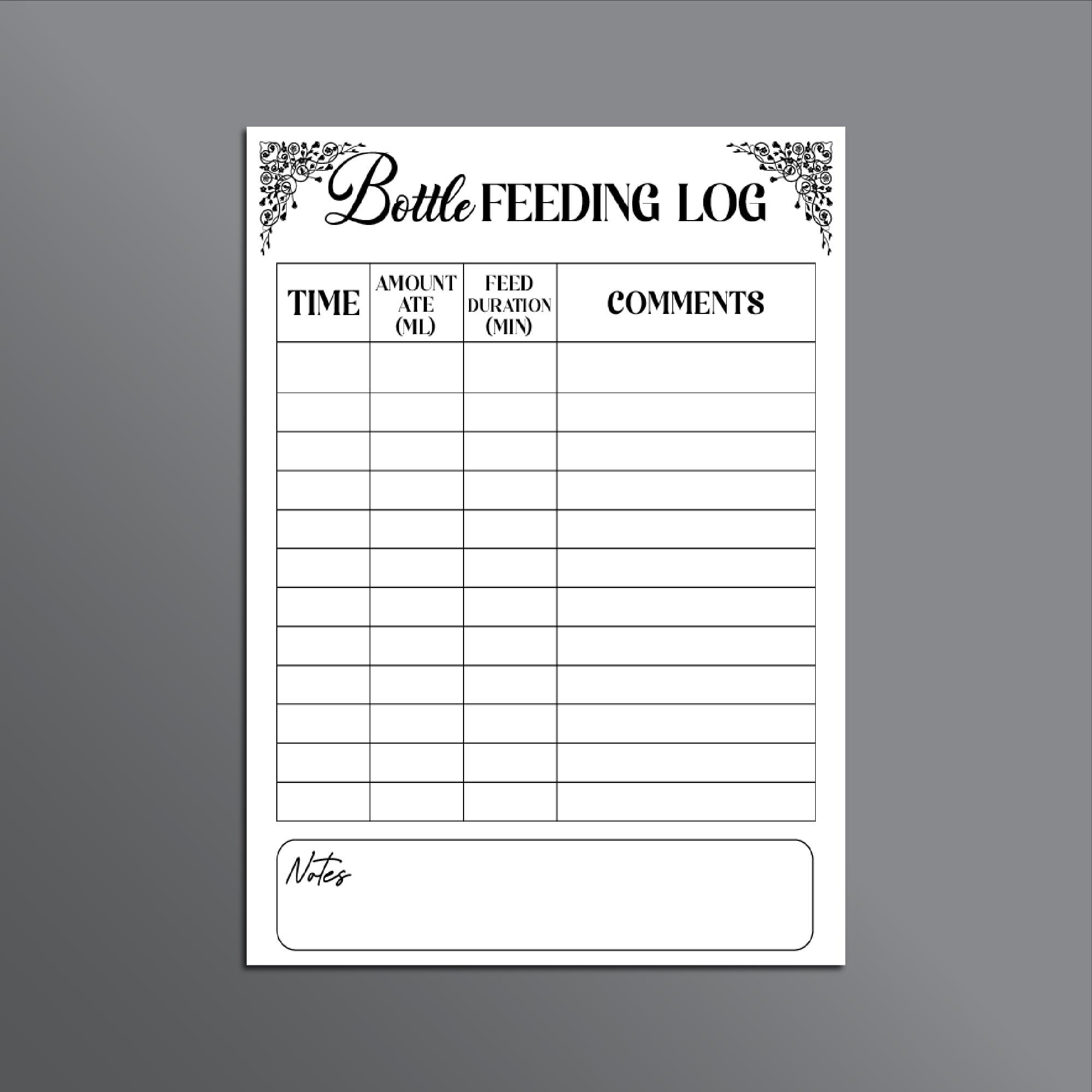 Bottle Feeding Log Printable, Baby Feeding Chart Tracker, Newborn ...