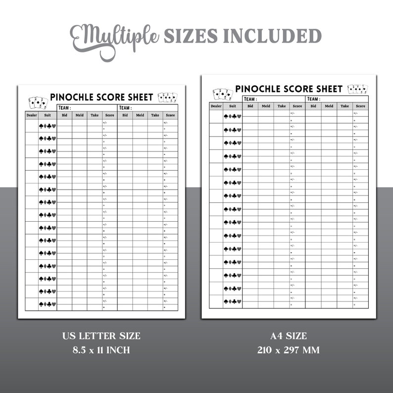 Pinochle Score Sheet, Double Pinochle Score Sheet, Pinochle Card Game ...