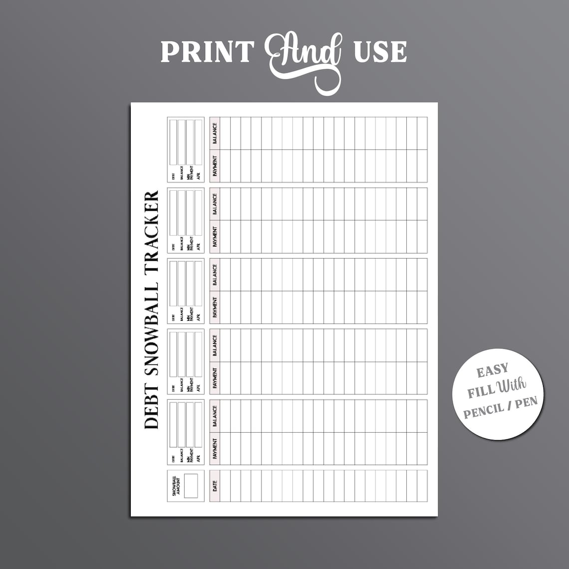 Debt Snowball Tracker Printable, Debt Payment Worksheet, Debt Payoff ...