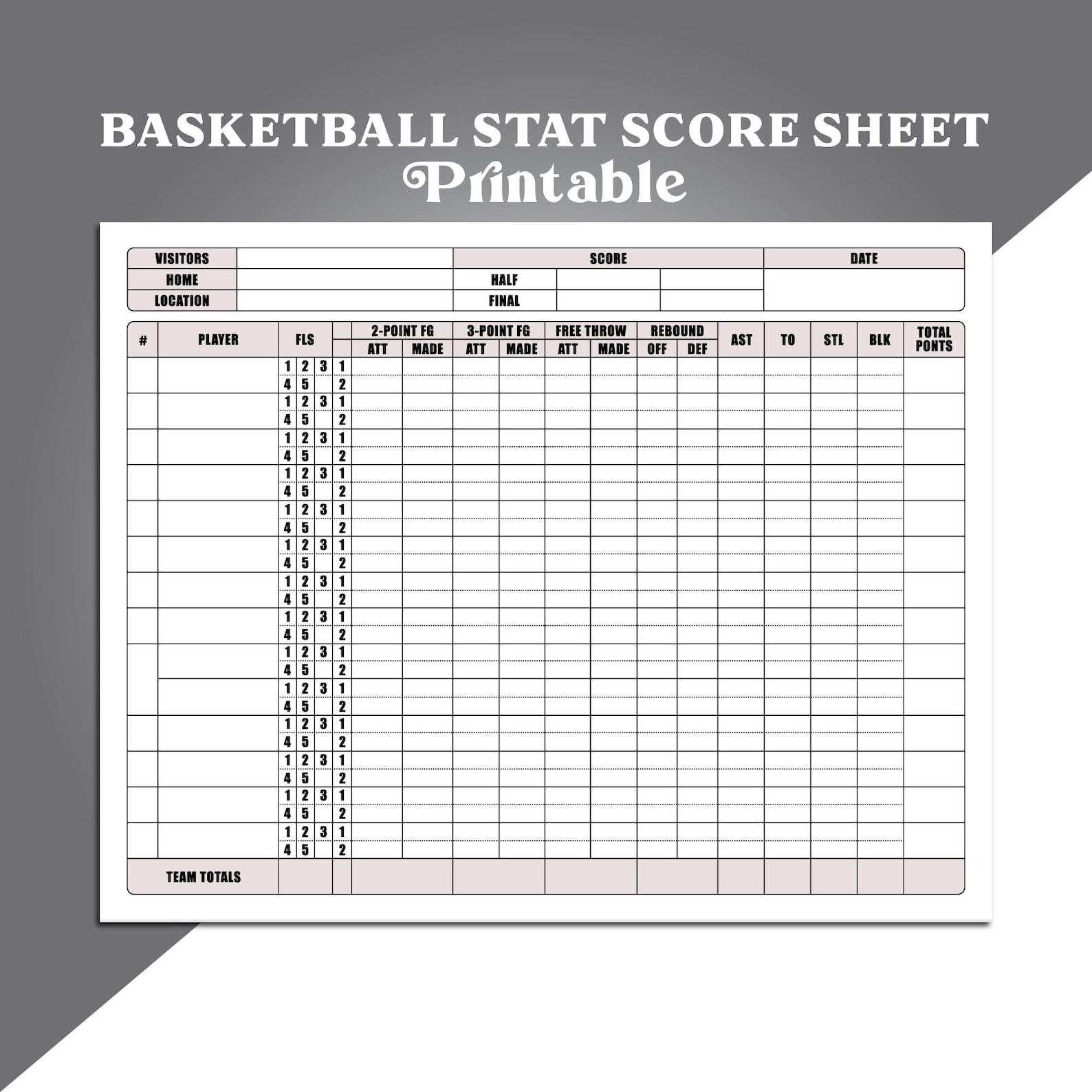 Feuille de score statistique de basket-ball, joueur de suivi des ...