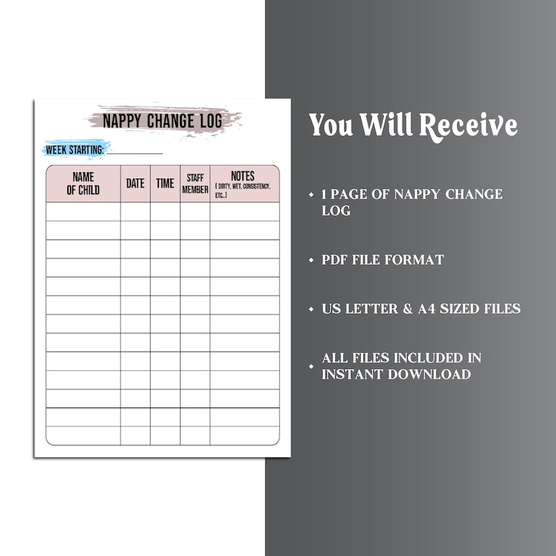 Nappy Change Log Printable, Newborn Diary Sleep Chart, Form Daycare, Childcare Providers ...