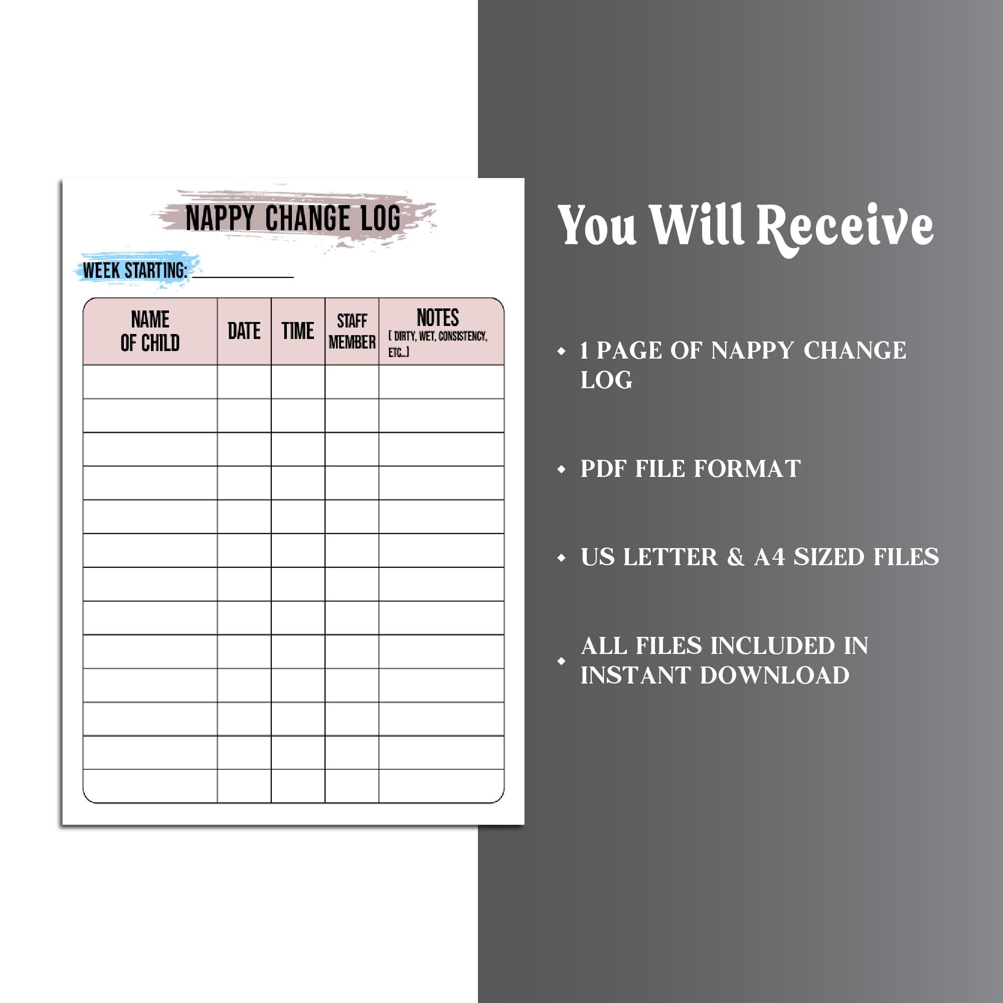 Nappy Change Log Printable, Newborn Diary Sleep Chart, Form Daycare ...