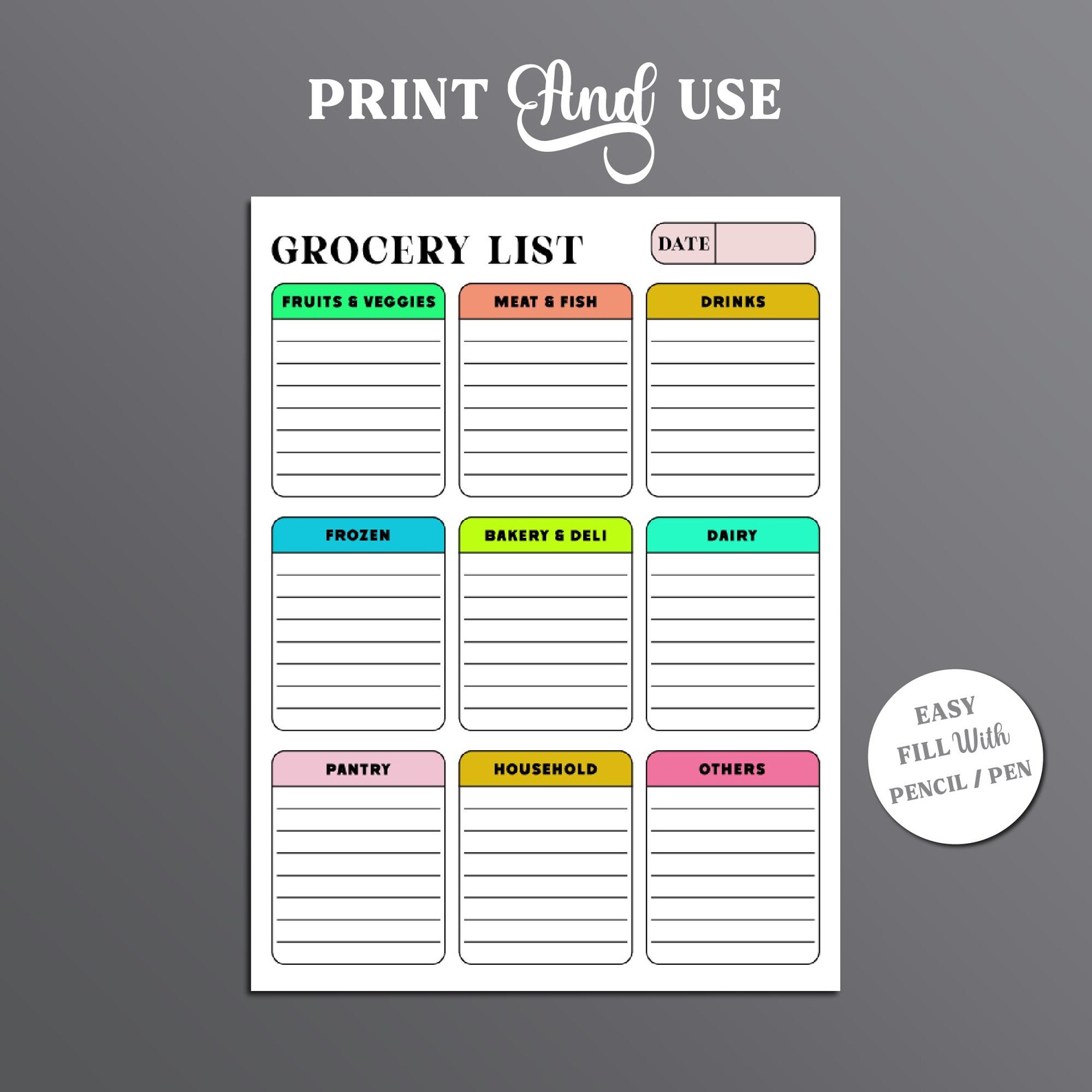 Grocery List Printable Template, Shopping List Printable, Food Shopping ...