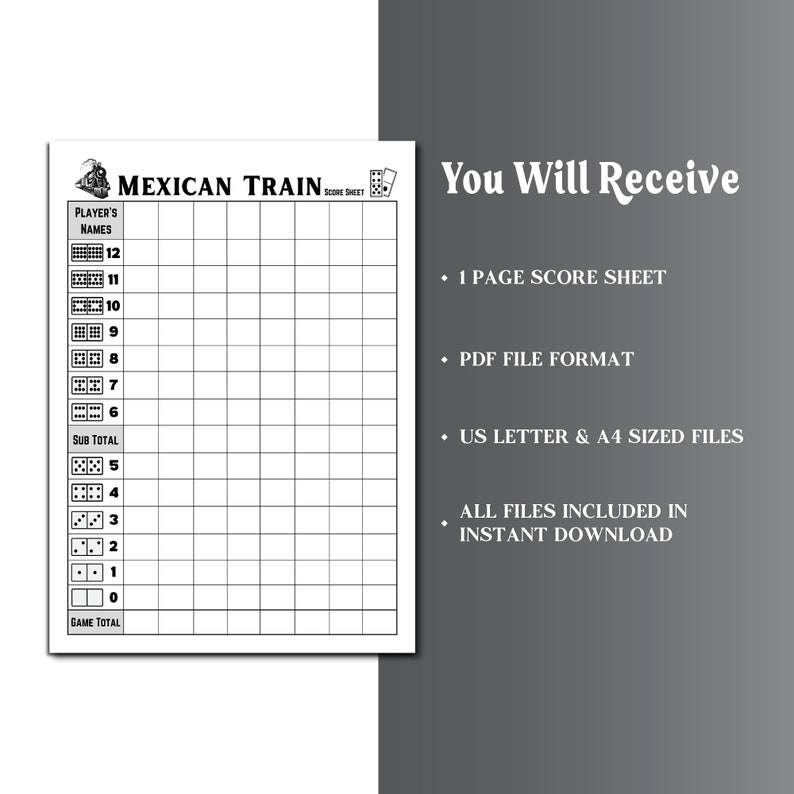 Mexican Train Dominoes Score Sheet, Mexican Train Game Score Sheet ...
