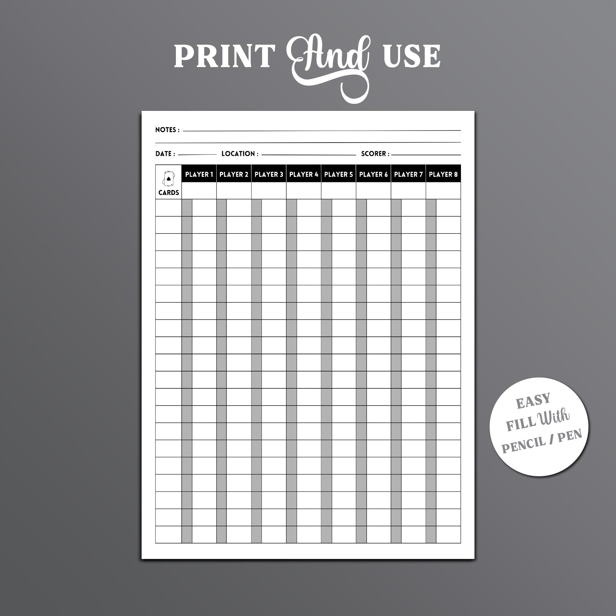Oh Hell Card Game Score Sheet. Printable Oh Hell Score Sheet. Oh Hell ...