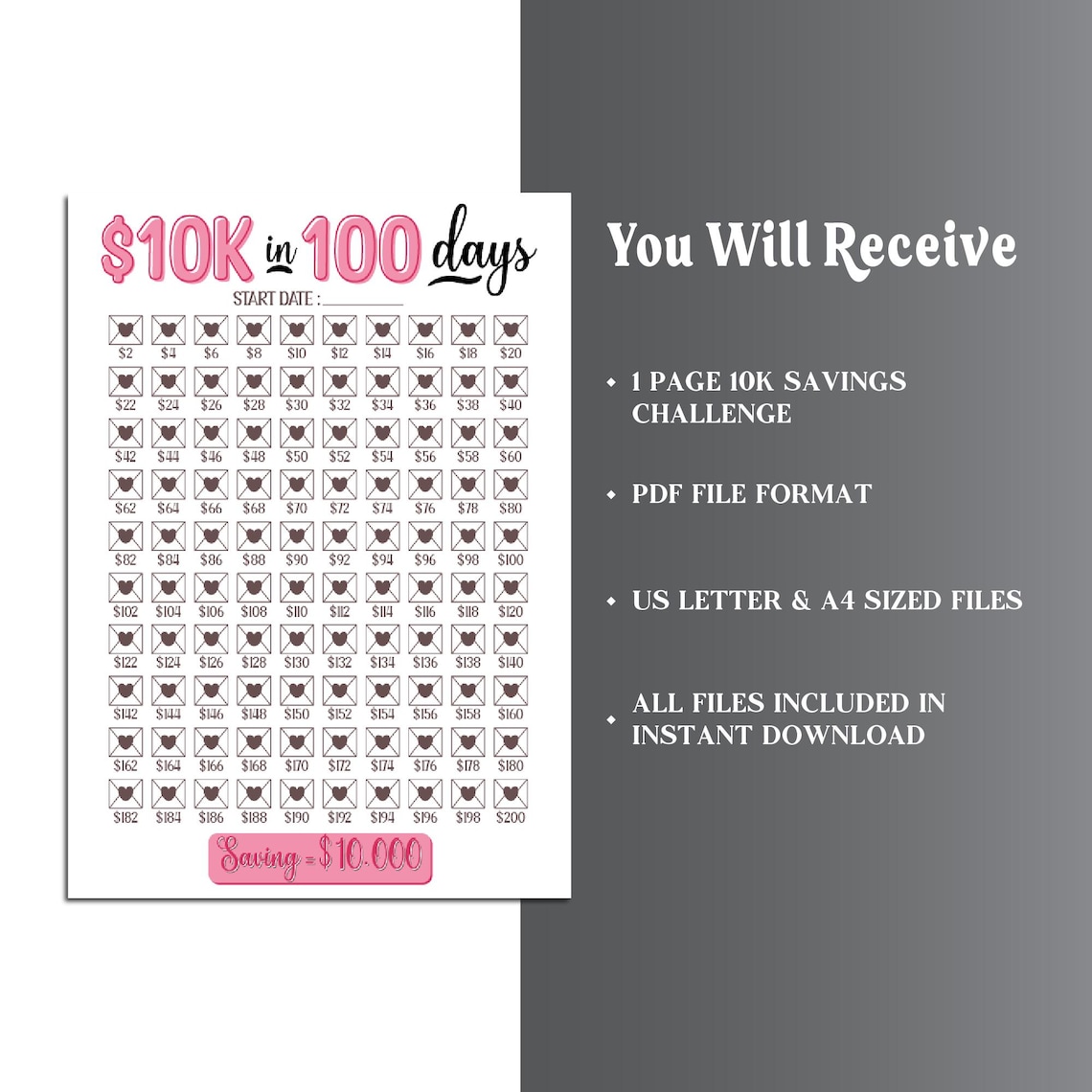10K Savings Challenge Printable Saving Tracker, Template Money Saving ...