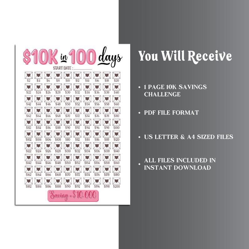 10K Savings Challenge Printable Saving Tracker, Template Money Saving Challenge Worksheet, 10000 ...