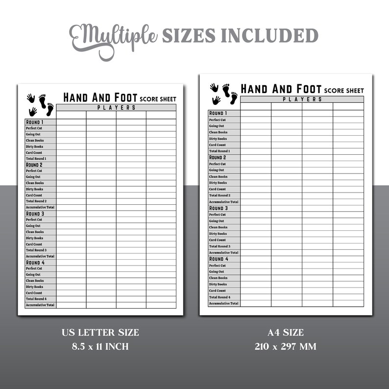 Hand and Foot Score Sheets, Hand and Foot Card Game Score Sheets ...