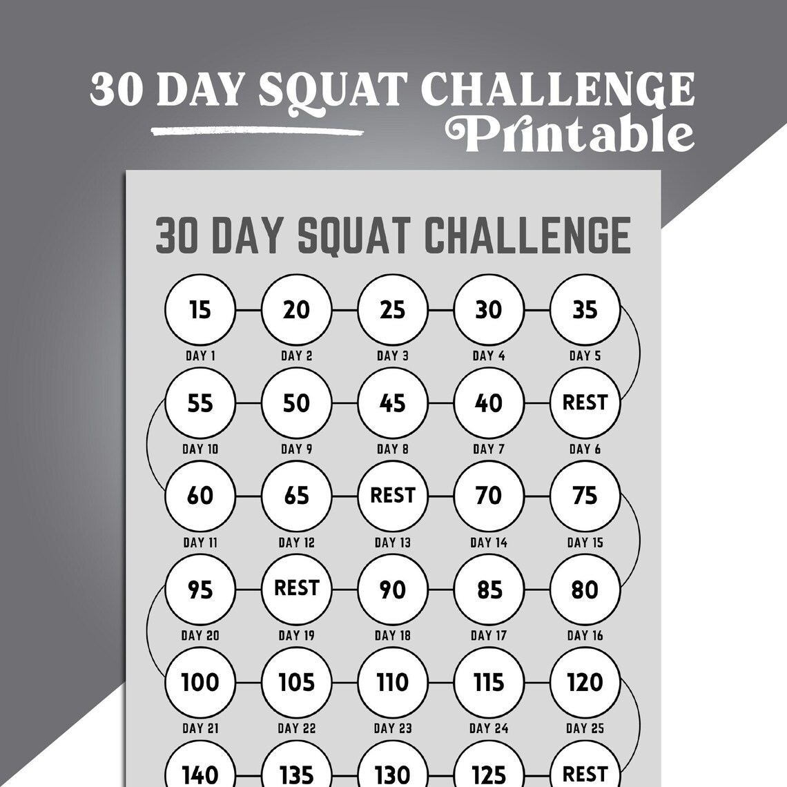 30 Day Squat Challenge Printable | Squat Tracker | Core Fitness | Squat ...