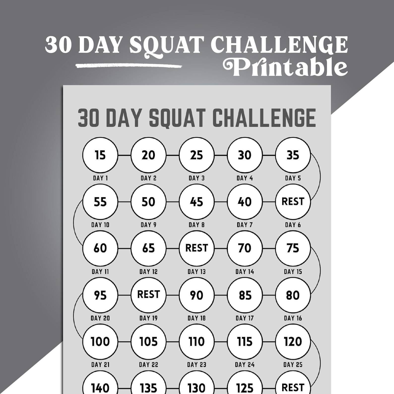 30 Day Squat Challenge Printable | Squat Tracker | Core Fitness | Squat ...