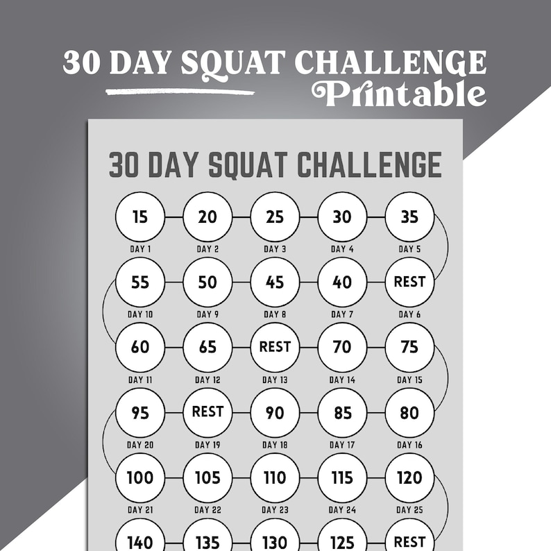 30 Day Squat Challenge Printable | Squat Tracker | Core Fitness | Squat ...