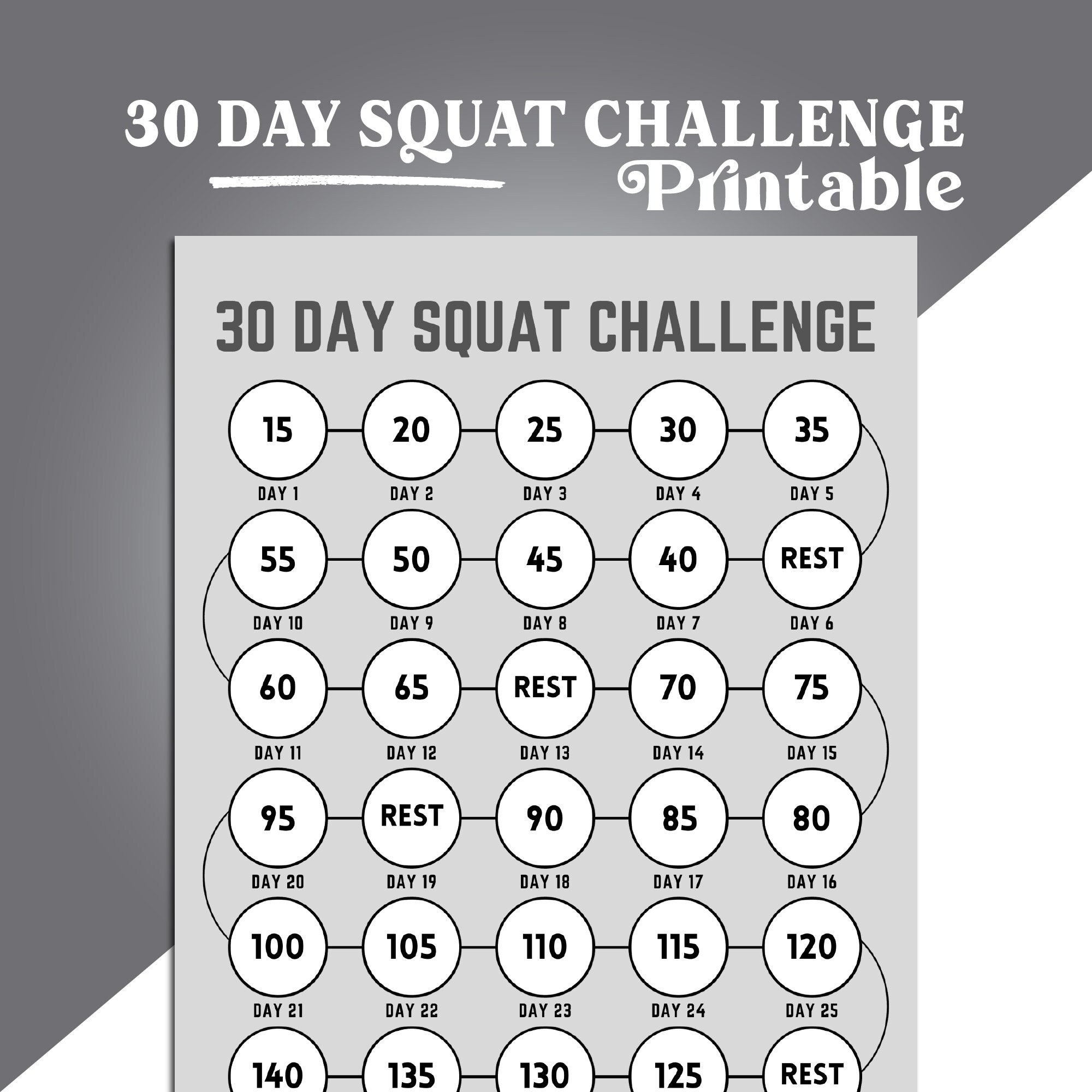 30 Day Squat Challenge Printable Squat Tracker Core Fitness Squat