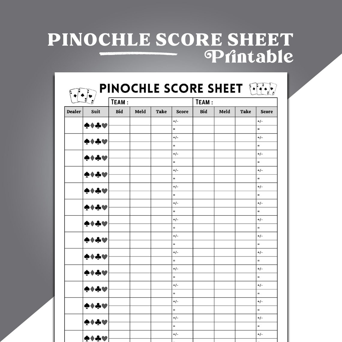 Pinochle Score Sheet, Double Pinochle Score Sheet, Pinochle Card Game ...
