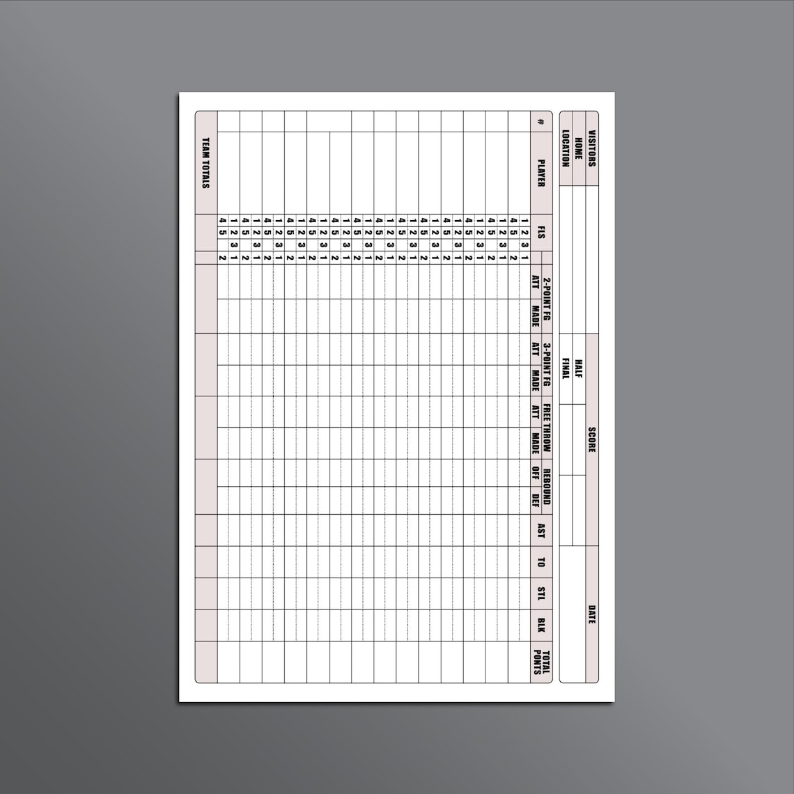 Feuille de score statistique de basket-ball, joueur de suivi des ...