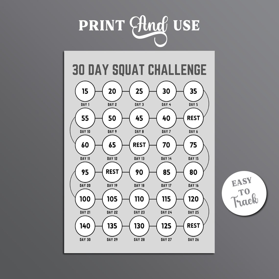 30 Day Squat Challenge Printable | Squat Tracker | Core Fitness | Squat ...
