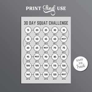 30 Day Squat Challenge Printable | Squat Tracker | Core Fitness | Squat ...