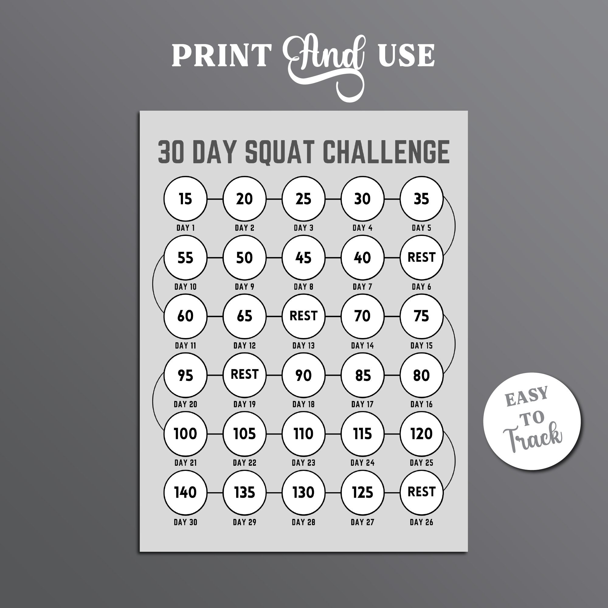 30 Day Squat Challenge Printable | Squat Tracker | Core Fitness | Squat ...
