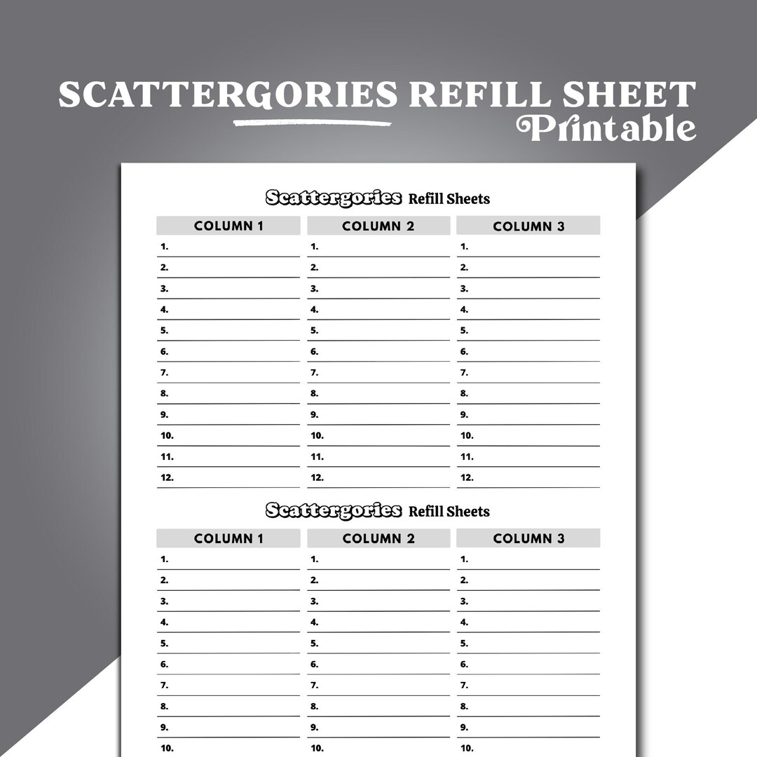 Scattergories Refill Sheet, Scattergories Score Sheet, Scattergories ...