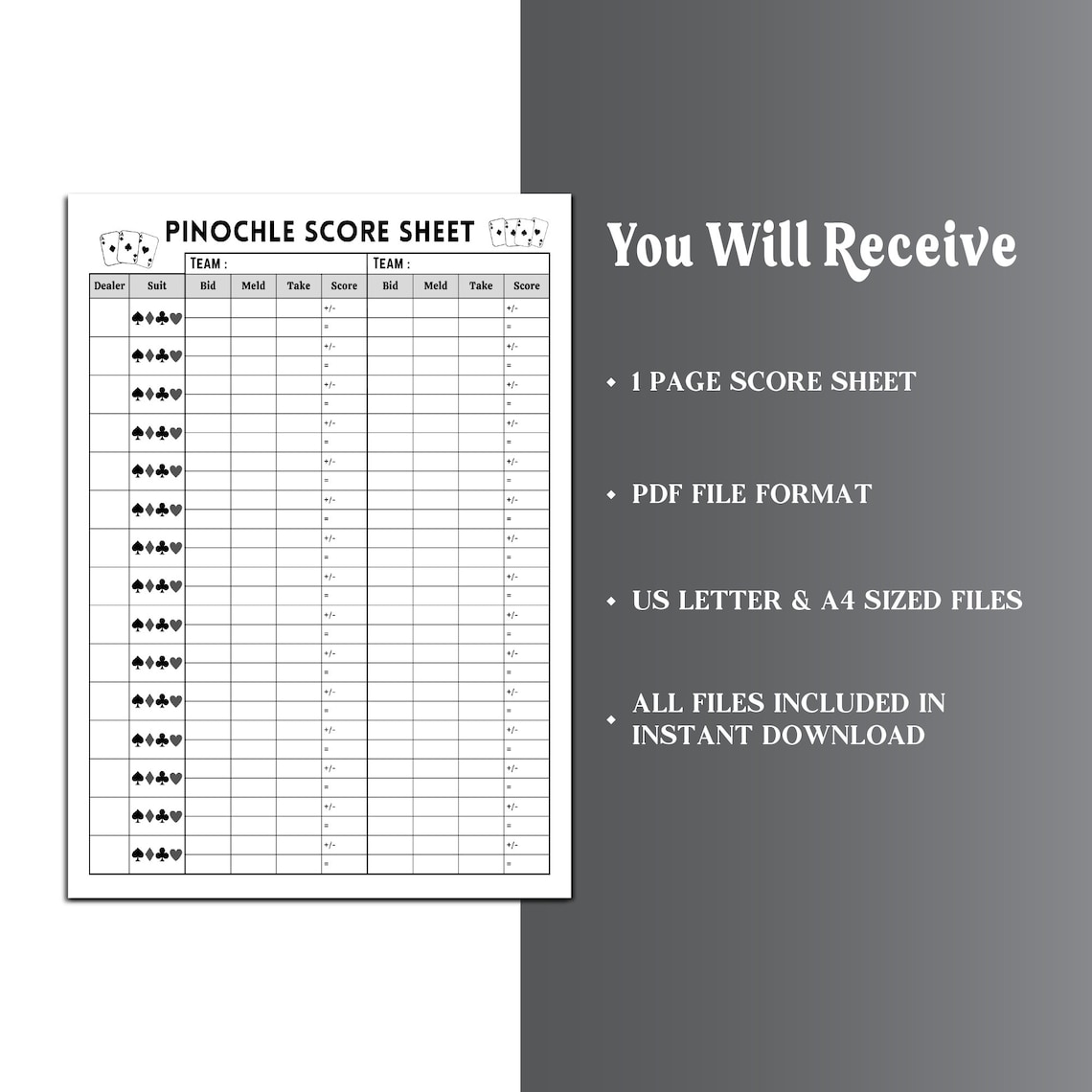 Pinochle Score Sheet, Double Pinochle Score Sheet, Pinochle Card Game ...