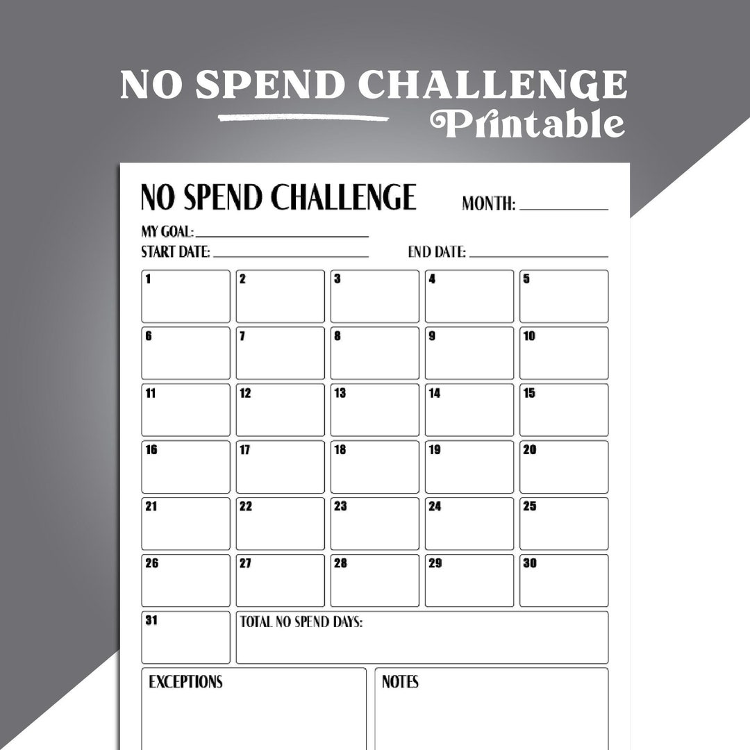 No Spend Challenge Tracker, No Spend Tracker, 30 Day Savings Challenge ...