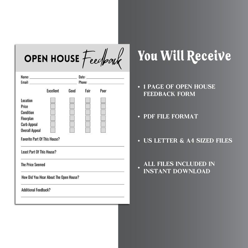 Open House Feedback Form Template, Printable Visitor Survey, Real ...