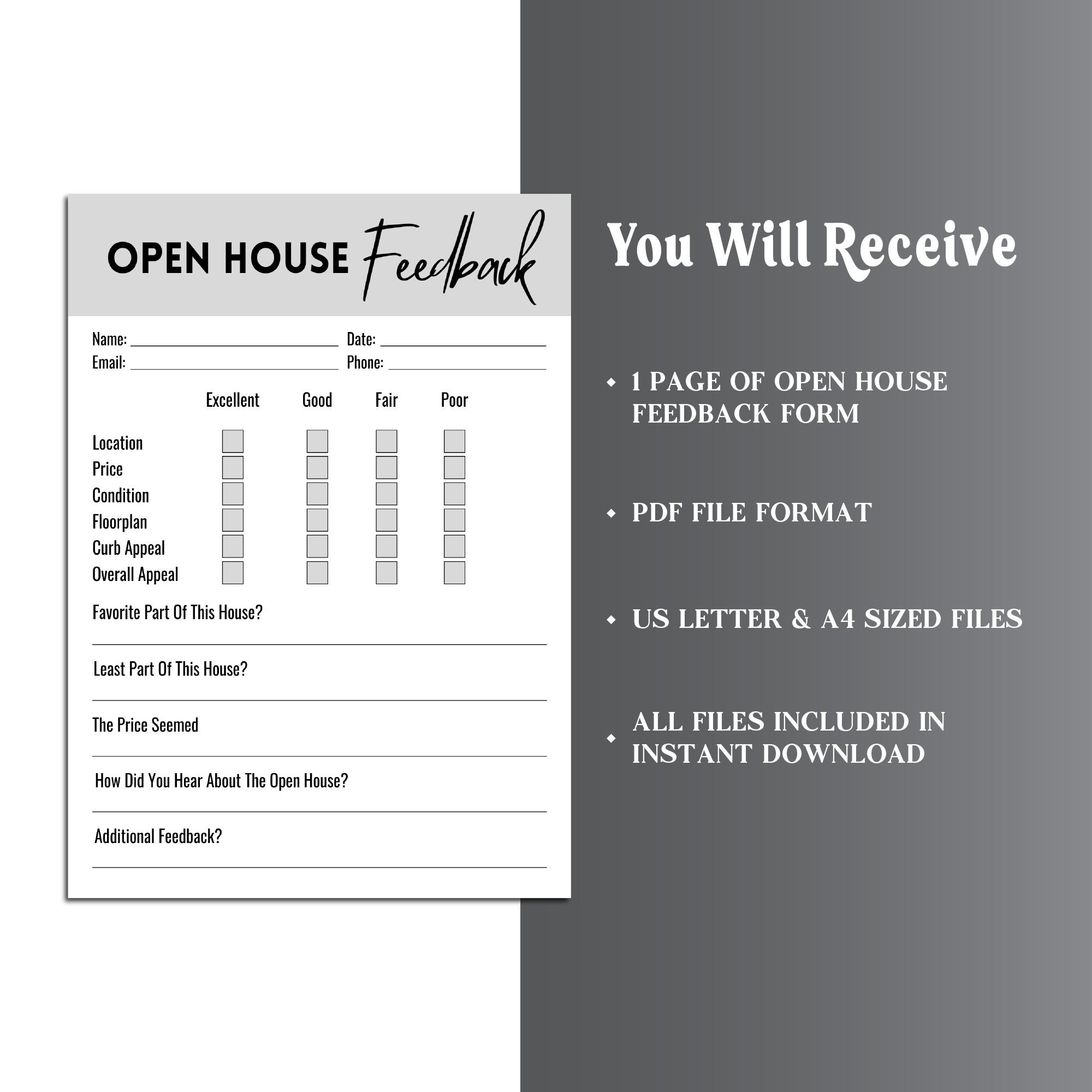Open House Feedback Form Template, Printable Visitor Survey, Real ...