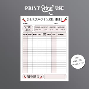 Chili Cook-off Score Sheet Printable for Chili Competition, Cook off ...