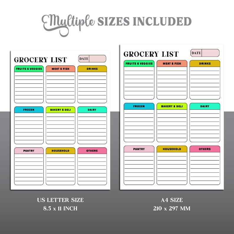 Grocery List Printable Template, Shopping List Printable, Food Shopping ...