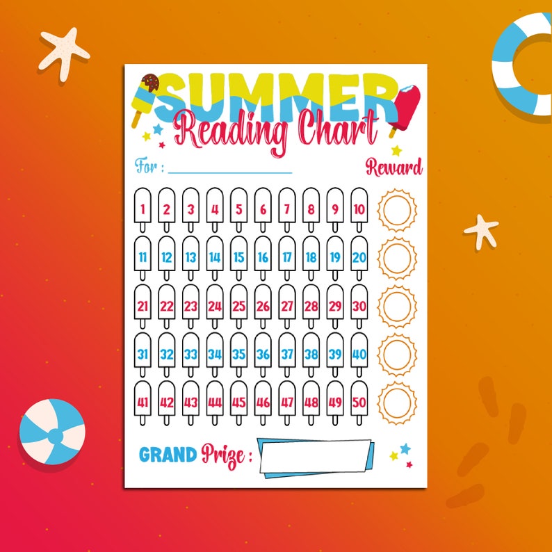Summer Ice Pop Reading Chart Tracker, Summer Reading Challenge for Kids ...