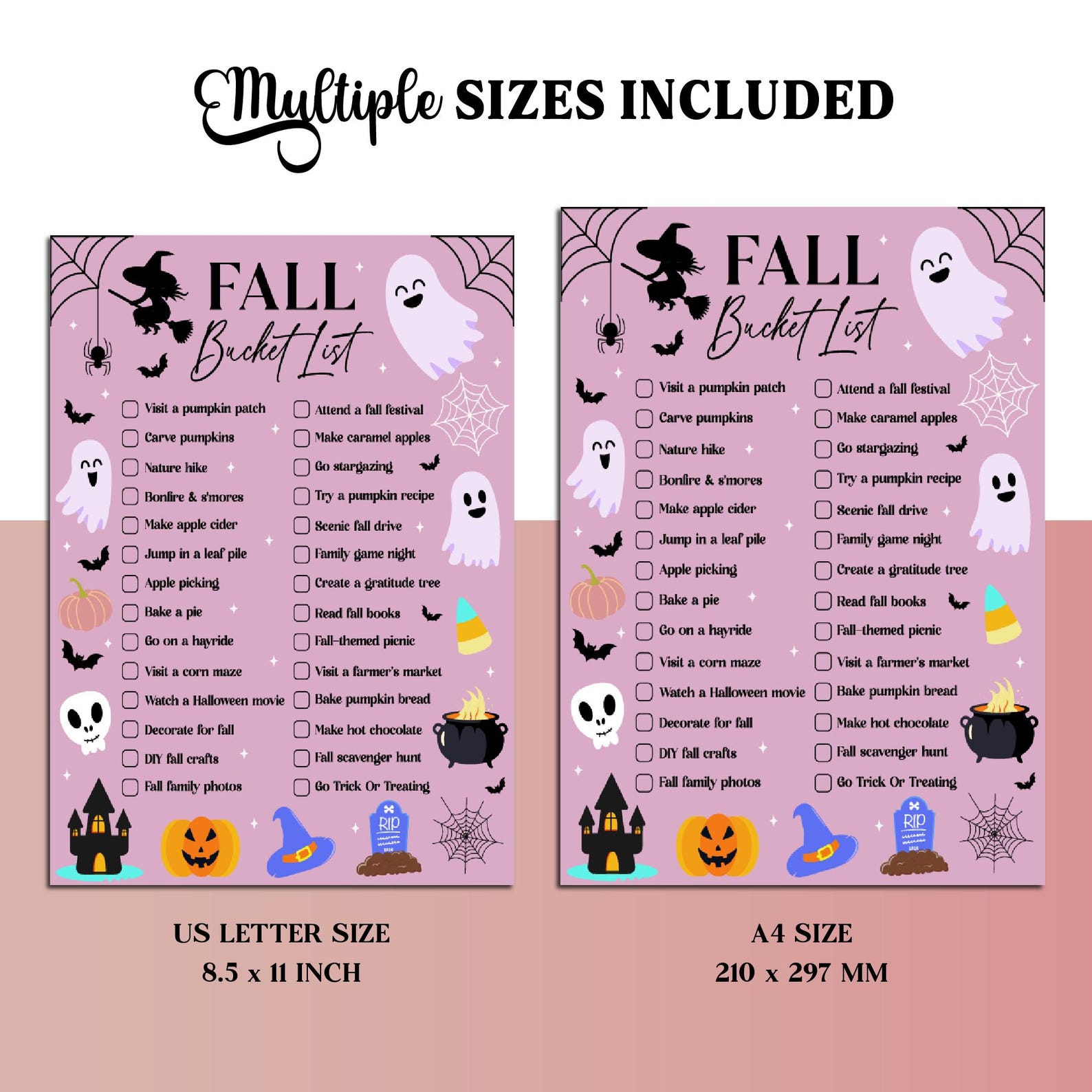 Fall Bucket List Printable Theme Pink, Fall to Do List for Family ...