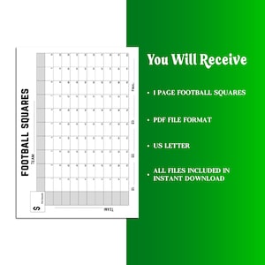 Printable Football Squares, Football Squares, Football Fundraiser ...