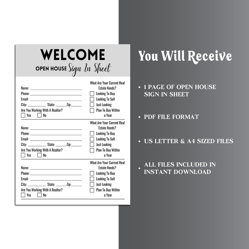 Open House Sign-in Sheet Template, Real Estate Visitor Log, Realtor ...