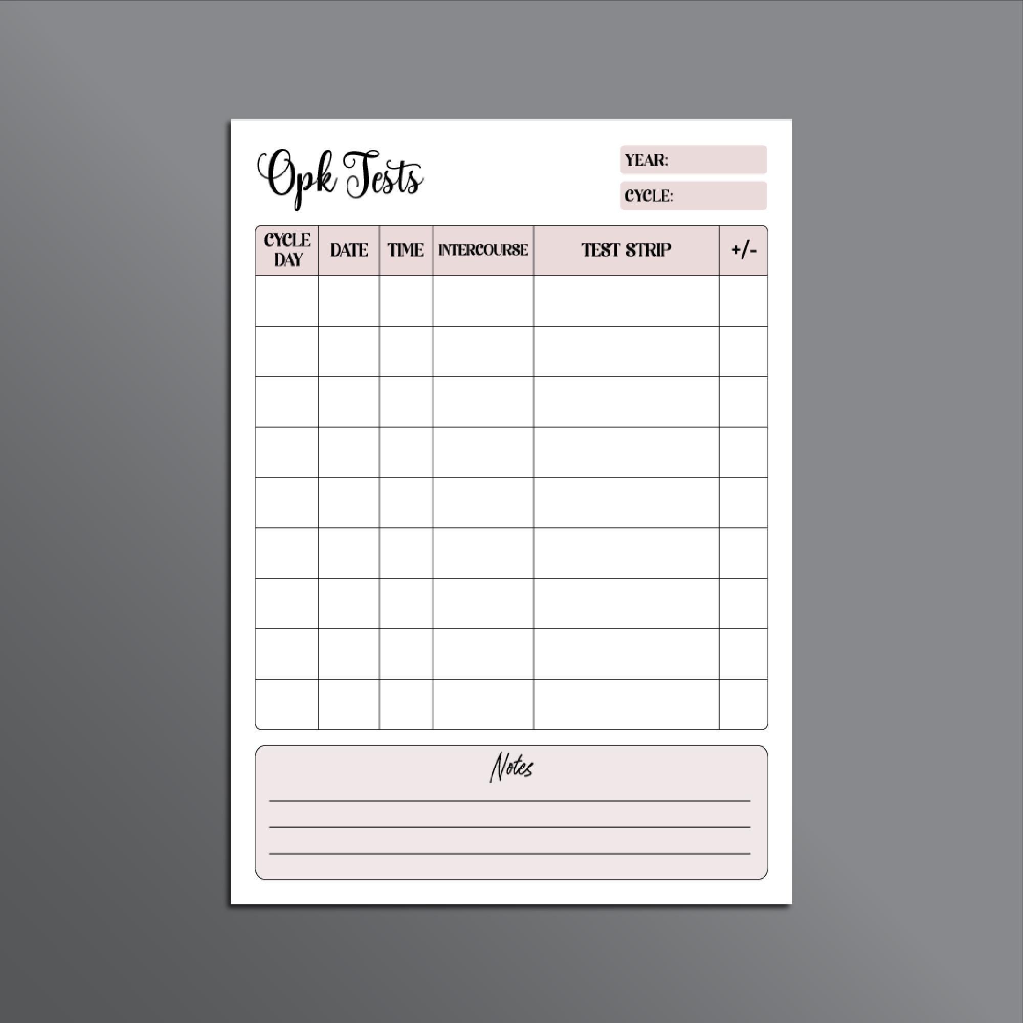 OPK Test Sheet Printable, Ovulation Tracker, Ovulation Test Strips ...