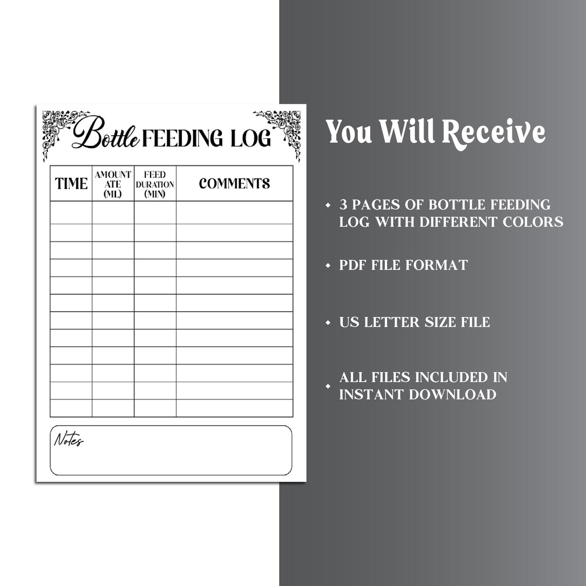 Bottle Feeding Log Printable, Baby Feeding Chart Tracker, Newborn ...