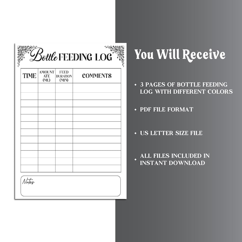 Bottle Feeding Log Printable, Baby Feeding Chart Tracker, Newborn ...