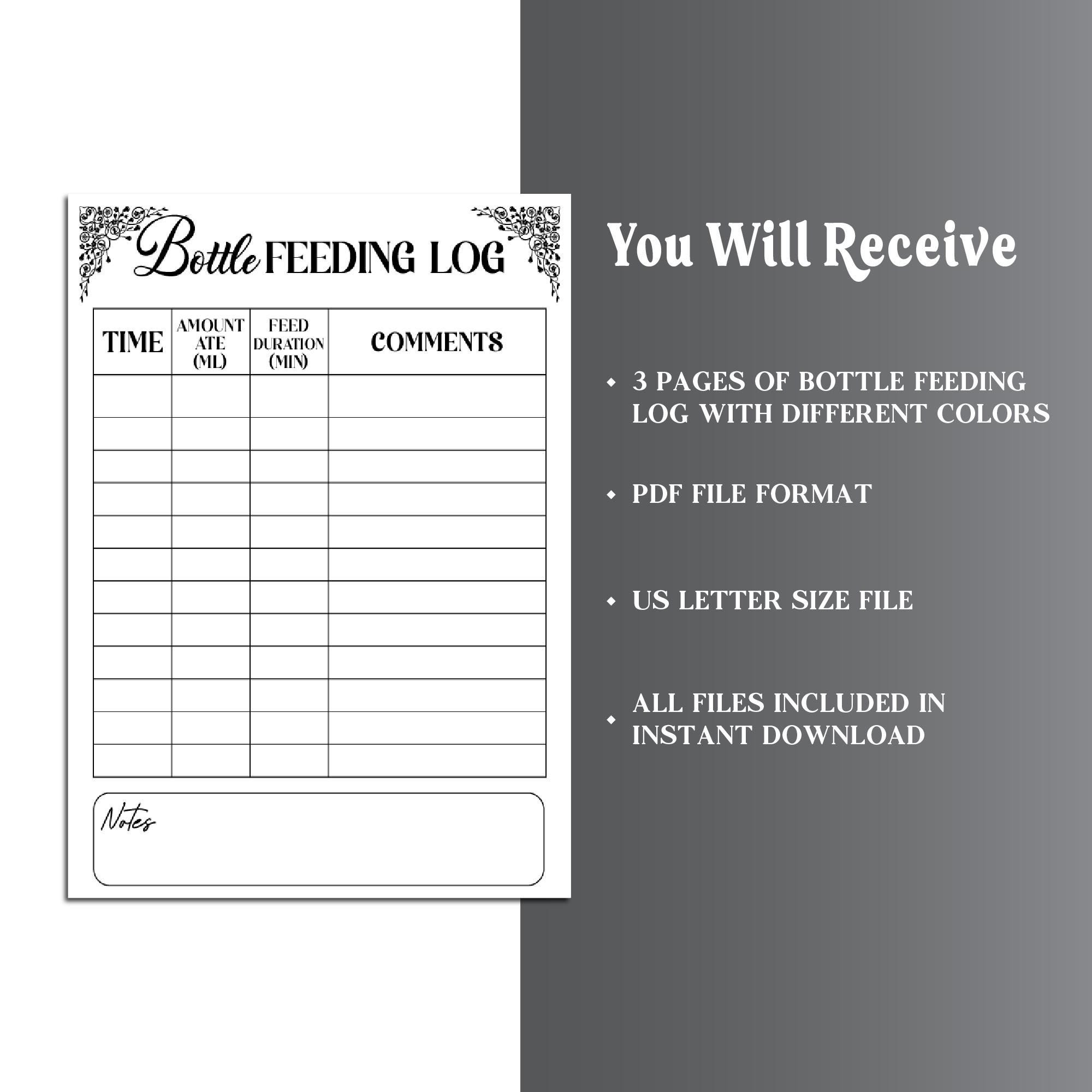 Bottle Feeding Log Printable, Baby Feeding Chart Tracker, Newborn ...