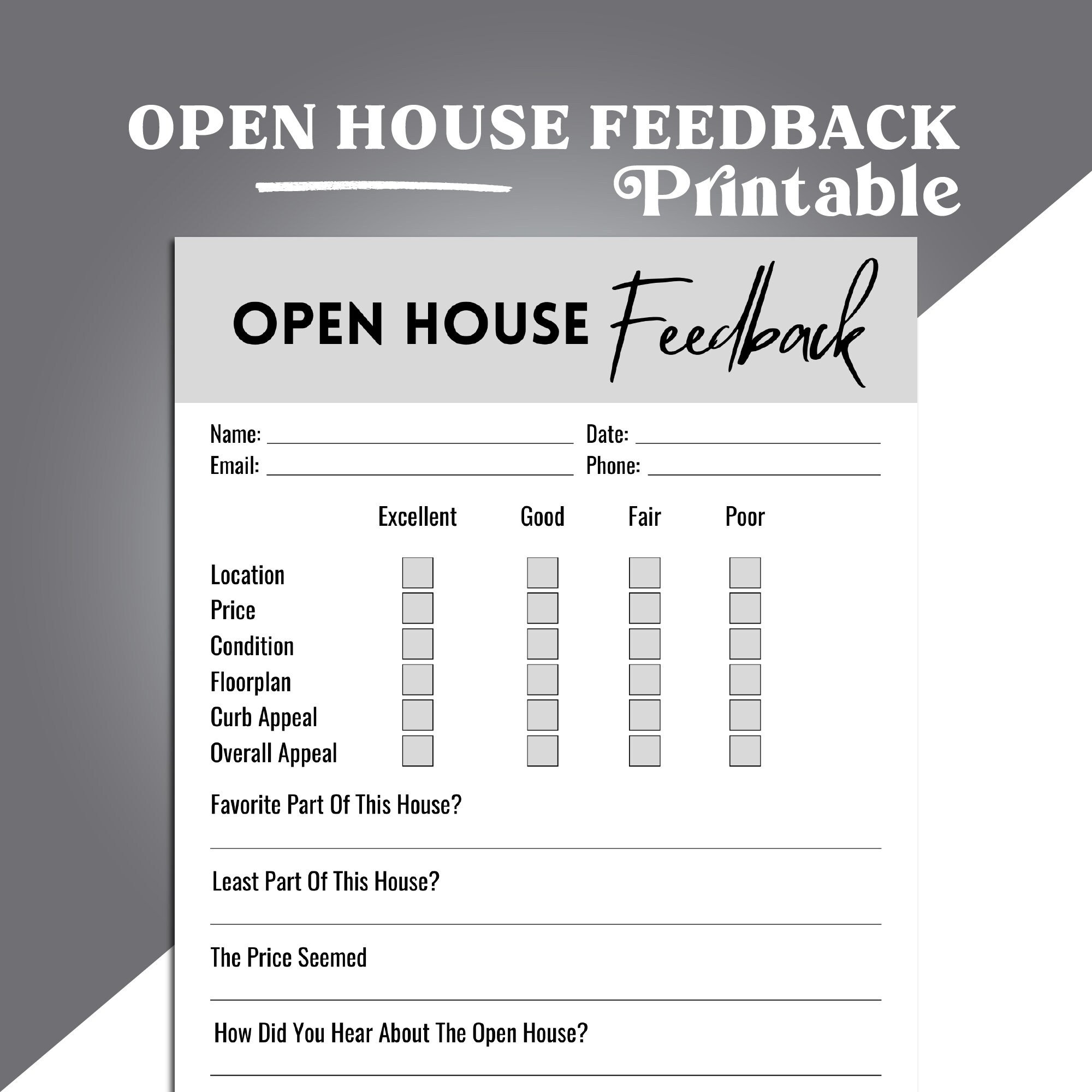 Open House Feedback Sheet Open House Feedback Form Go Digital