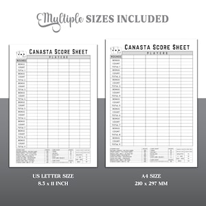 Canasta Score Sheet, Canasta Card Game Score Sheet, Printable Canasta ...