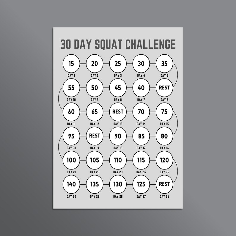 30 Day Squat Challenge Printable | Squat Tracker | Core Fitness | Squat ...
